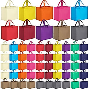 Zhehao 60 Pieces Colorful Reusable Grocery Shopping Bags Large Foldable Gift Bag Tote Non Woven Fabric Bags with Handle and Plastic Button for Birthdays, Bridesmaids, Party Favors, 15 x 9.5 x 13 Inch