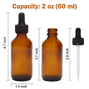 Rocinha 2oz Glass Dropper Bottle,80 Pack Amber Glass Bottles with Glass Droppers and Black Cap for Essential Oils, Lab Chemicals, Perfumes