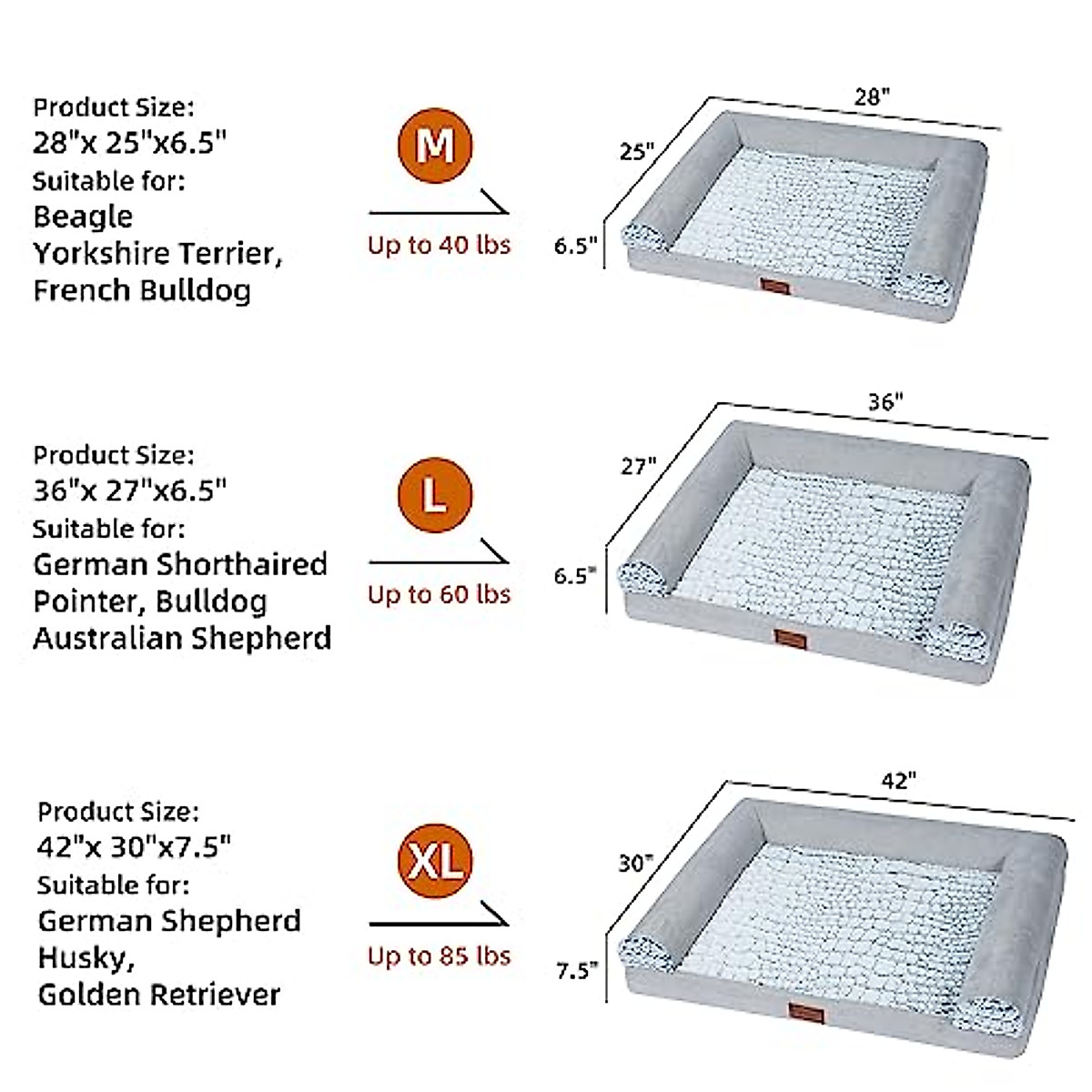 MIAO PAW Comfortable Orthopedic Dog Beds for Medium Large Dogs Egg- Foam Dog Crate Bed Removable Bolsters Washable Cover