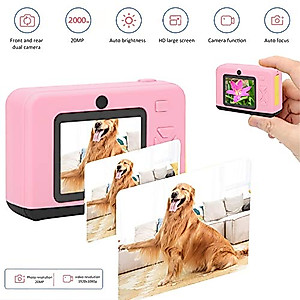 Children Camera, Kids Digital Dual Camera with 2.0in IPS Screen Selfies Childrens Camera Toy Support Front and Rear Dual Camera, Built‑in Large‑Capacity Battery(Pink)
