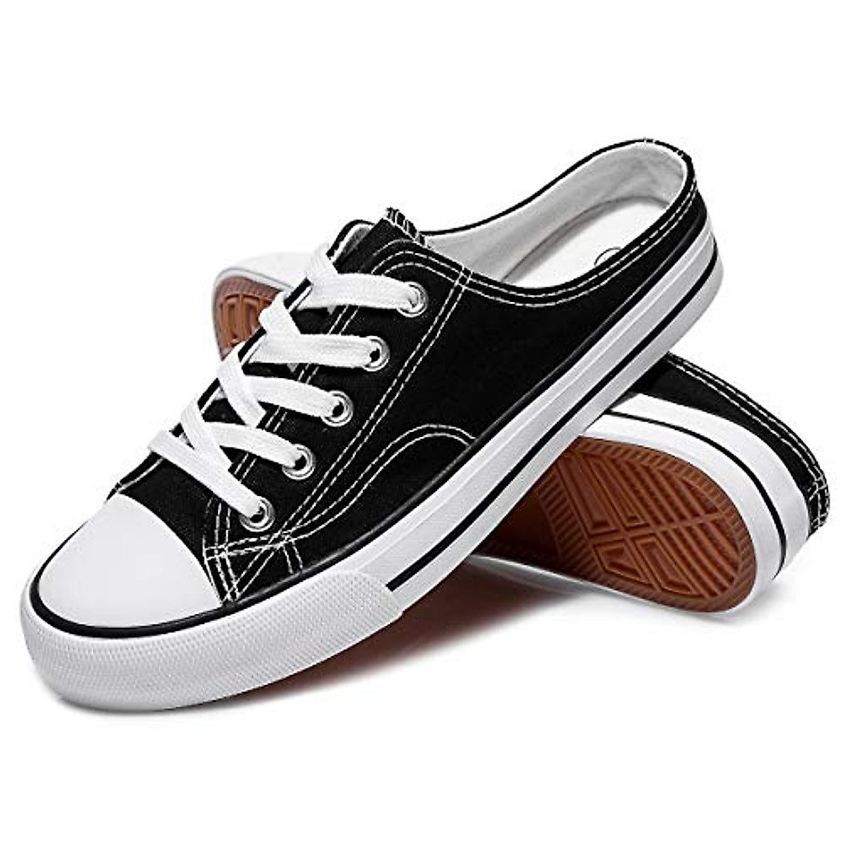 Women's Slippers Canvas Sneakers Slip on Shoes Non Slip Mules Backless Sneaker（Black.US7）