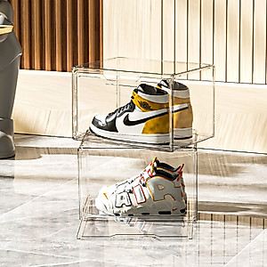 KOKOIN Magnetic Acrylic Clear Shoe Boxes – 360° Clear Plastic Stackable Sneaker Storage Box Shoe Display Box Professional Grade Shoe Display Case, Shoe Organizer for Closet (Transparent 6pc)