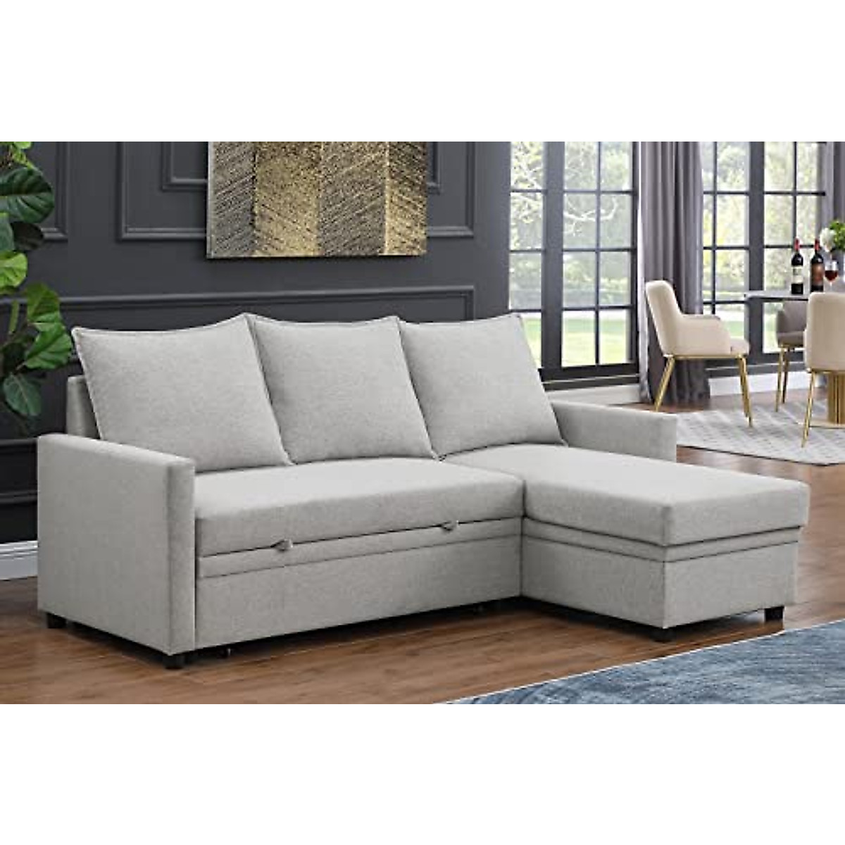 Devion Furniture Andy Sectional Sleeper Sofa Bed, Light Gray