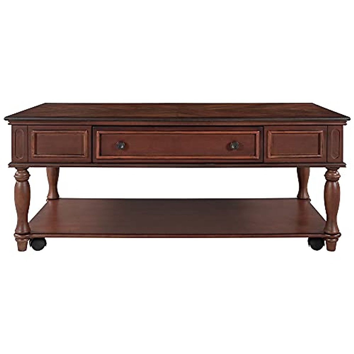AOCOROE Large Wood Coffee Table with Lockable Casters French Country Style Coffee Table with Drawers. 47 Inch Center Table for Living Room