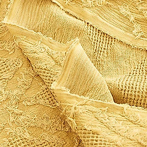 Simple&Opulence 100% Cotton Throw Blanket for Bed, Couch, Boho Textured Geometric Knit Woven Blanket with Tassels Soft, Lightweight Breathable Shabby Chic Farmhouse Decoration for All-Season(Yellow)