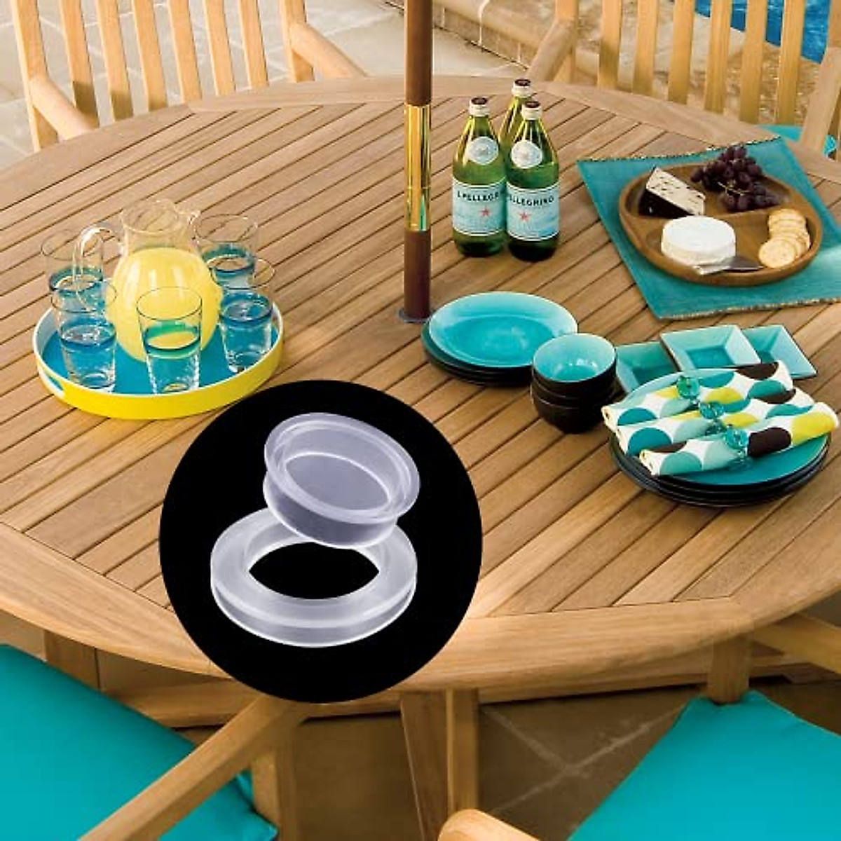 Litoexpe 2 Inch Silicone Patio Table Umbrella Hole Ring Plug and Cap Set for Glass Outdoors Patio Table Deck Yard, Clear, 2-Pack