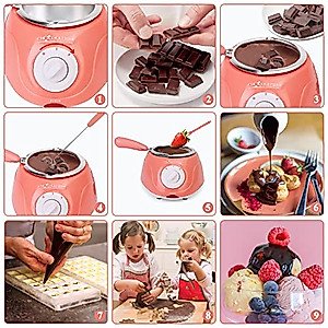 Outamateur Upgraded Melting Fondue Set,MINI Electric Chocolate Melting Pot,Chocolate Fondue Fountain,Warmer Machine for Milk Chocolate,Cheese,Butter,Candy (Pink)