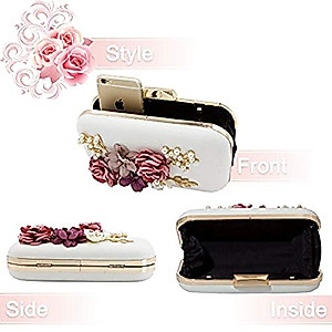 Women Clutches Purses Bags Flower Envelope Beaded Prom Wedding Evening Handbag (White) …
