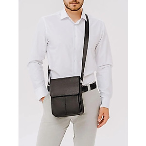 NIUCUNZH Man Purses and Bags, Mens Genuine Leather Messenger & Crossbody Bag with Leather Shoulder Strap Black