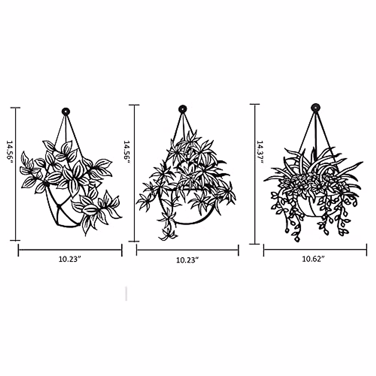 wxysdudio Metal Wall Decor Hanging Plant Metal Black Flower Wall Art for Patio Balcony Garden,Kitchen Living Room Bathroom Bedroom,Set of 3 Metal Wall Sculpture.