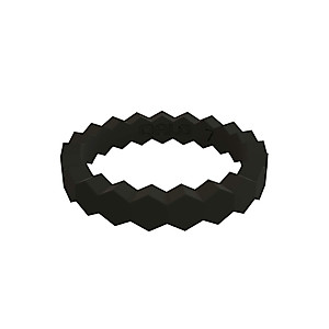 QALO Women's Rubber Silicone Ring, Chevron Stackable Rubber Wedding Band, Breathable, Durable Engagement Silicone Ring, 3.8mm Wide 2mm Thick, Jet Black, Size 7