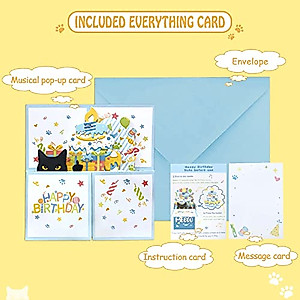 DTESL 3D Pop Up Funny Birthday Cards, 3D Black Cat Birthday Card for women, Cat Mom or Dad Greeting Cards for Every Cat Lover, Press the power button to play: plays hit song 'Happy Birthday'