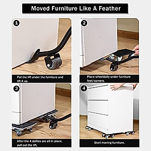 TNICET Furniture Mover Dolly with 4 Wheels,Heavy Duty 3080LBs Load Capacity,Easy Furniture Lifter Mover Tool Set with Anti-Slip Pad, 4 Pack