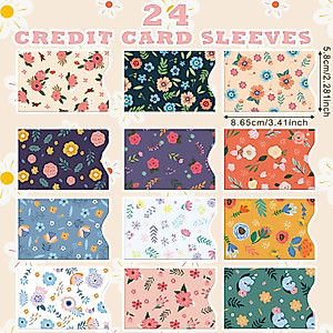 32 Pcs Credit Card RFID Sleeves Flower RFID Blocking Sleeves Include 24 Credit Card Sleeves 8 Passport Protectors Waterproof Identity Theft Protection Women RFID Card Protector