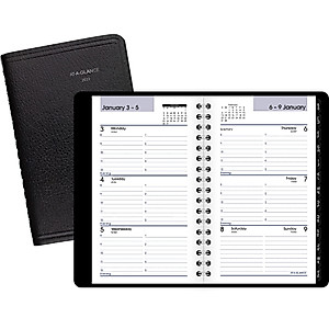AT-A-GLANCE 2022 Weekly Appointment Book & Planner by AT-A-GLANCE, 3-1/2 x 6", Pocket Size, Tabbed Telephone/Address Pages, Texture Cover, DayMinder, Black (G25000)