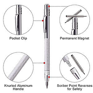 OIIKI 2 Sets Tungsten Carbide Scribers with Magnet, 2pcs Engraving Pens with 2pcs Replacement Marking Tips, Etching Scribner Marking Tools for Tiled Glass Ceramics