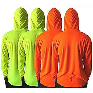 Men UPF 50+ Sun Protection Breathable T Shirt Long Sleeve Fishing Hiking Running Workout T-Shirts with Hood (as1, Alpha, l, Regular, Regular, 4Pcs Mix (2 Neon Yellow/2 Neon Orange))