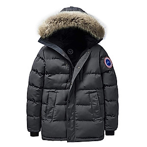 FREDRM Men's Winter Coat Water-Repellent Windproof Fur Hooded Thicken Long Parka Puffer Jacket (gray-1, L)