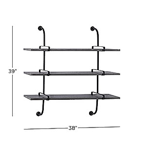 Deco 79 Wood 3 Shelves Wall Shelf, 38" x 10" x 39", Gray