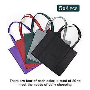 HECTOLIFE 20-Pack Reusable Grocery Bags，Large Washable Foldable Shopping Bags，Heavy Duty Tote Bags with Reinforced Handles(Multicolor)