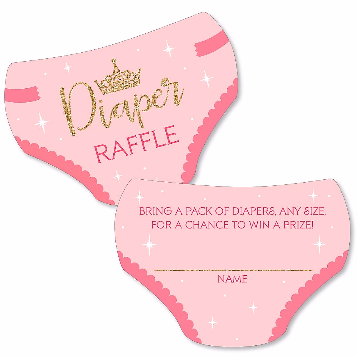 Big Dot of Happiness Little Princess Crown - Diaper Shaped Raffle Ticket Inserts - Pink and Gold Princess Baby Shower Activities - Diaper Raffle Game - Set of 24