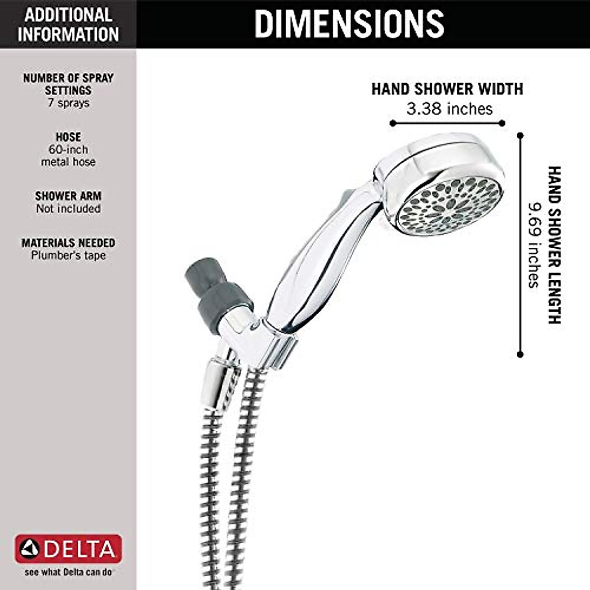 Delta Faucet 7-Spray Touch-Clean Hand Held Shower Head with Hose, Chrome 75700