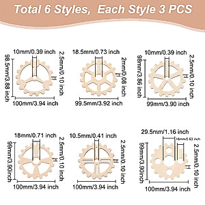 OLYCRAFT 18Pcs 6 Style Wooden Gear Wheel 3.9Inch Unfinished Wood Pieces Crafts Mini Wood Pendants Gear Slices Charms Steampunk Wood Gear Pieces Embellishments for DIY Crafts Art Decoration