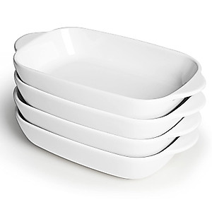 LEETOYI Ceramic Small Baking Dish 7.5-Inch Set of 4, Rectangular Bakeware with Double Handle, Baking Pans for Cooking and Cake Dinner (White)
