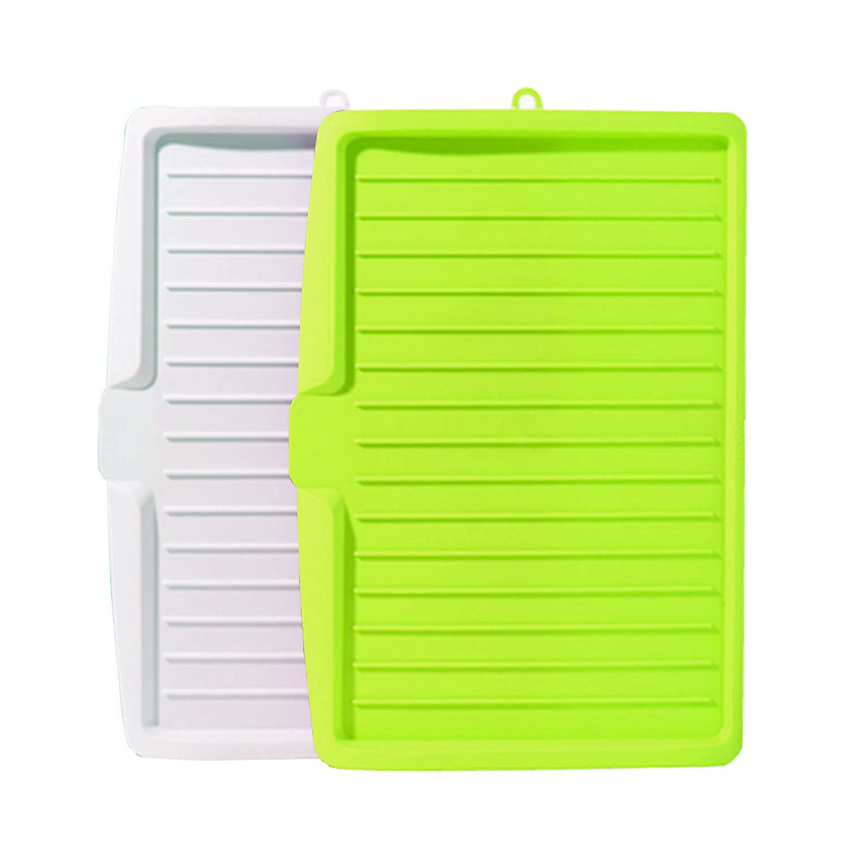 Halyuhn 18 Inch Plastic Dish Drainer Board, Large White Draining Tray with Side Drop Slope Diversion, Water Drain Board Drying Plate Dish Strainer Mat with Non-Slip Base for Bowl Cup Kitchenware