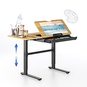 FLEXISPOT Electric Drafting Table Adjustable Height Standing Drawing Desk Extendable Top Craft Workstation w/Tilting Tabletop, Storage Drawer for Study, Office, Studio, Art, Adult & Kid, 47.2"x23.6"