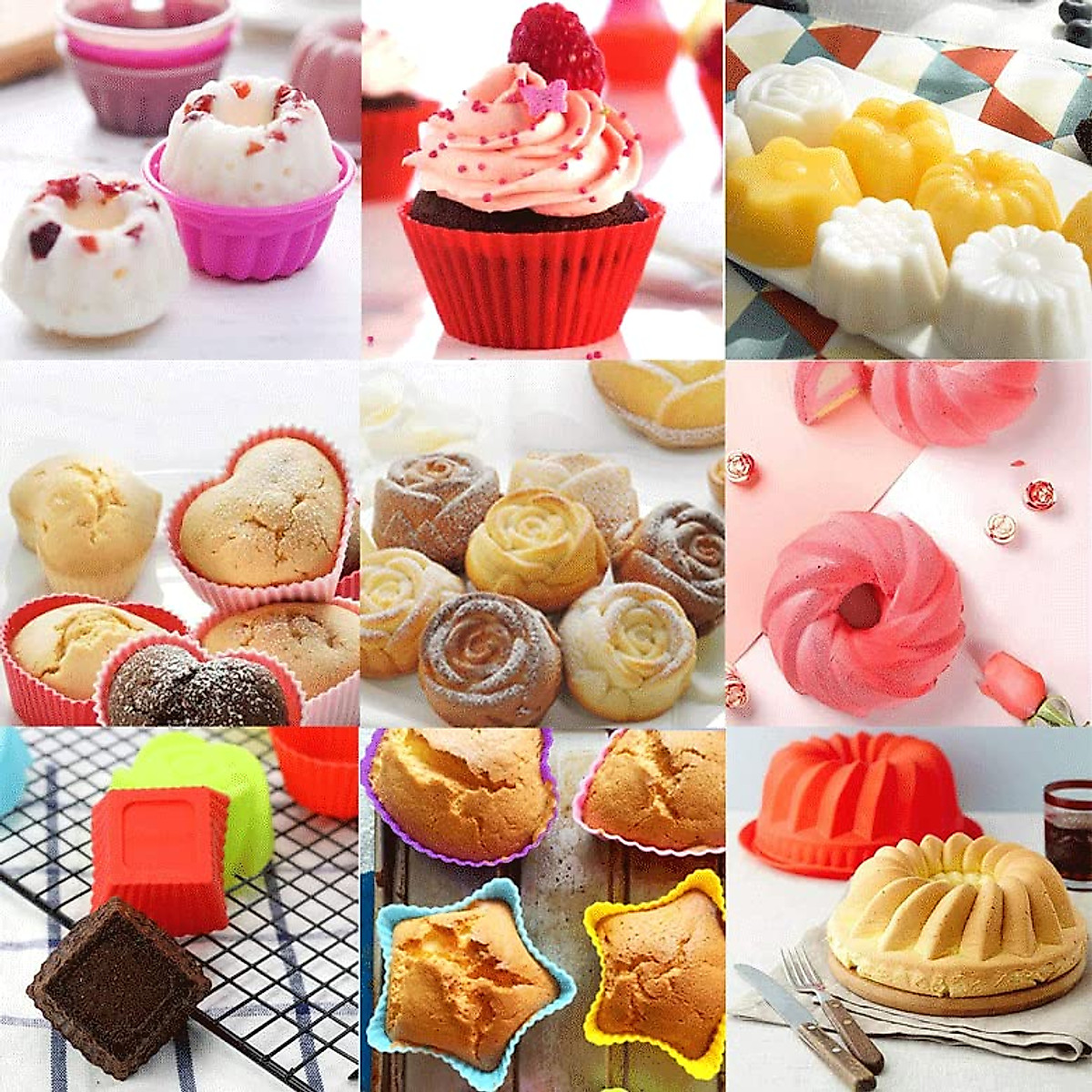 Muffin Cake Mold Round Shape Cupcake Cup Heat Resistant Nonstick Silicone muffin cup Mold Reusable Baking Tool Random