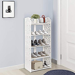 5 Tier Small Shoe Rack Storage Organizer, Engraving Vertical Shoe Rack for Entryway Tiered, Closets Shoe Storage Rack for Men Women Kids Shoes Small Shoe Rack, White