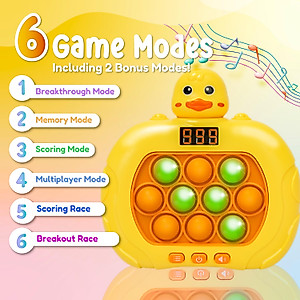 Marlo & Buzz Fast Push Game Toy with Popit Game Controller, Pop Fidget Animal with LED Screen - Sensory and Memory Console, Quick Bubble Light Toy, Pocket Games (Duck) Brown, Yellow, Pink, Blue, Red