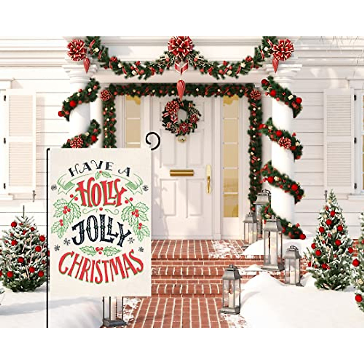 BLKWHT Holly Jolly Christmas Garden Flag 12.5x18 Vertical Double Sided Winter Holiday Yard Decorations S999