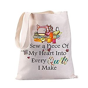 JYTAPP Sewing Gift Quilter Gift I Sew My Heart Into Every Quilt Tote Bag Sewing Accessories Bag For Quilter Sewing Lover Gift