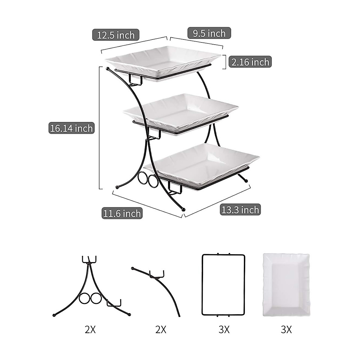 YHOSSEUN Porcelain Baking Set with Stand Tiered Serving Stand 3 Tier Buffet Server with Casserole Perfect Tray for Serving Display Large Size