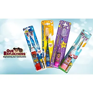 OUR REFLECTIONS Kids Battery Powered, 2 Toothbrush Heads, Soft Bristles, Ages 3 and up. Diversity Girl Nora, Boy John (Nora Electric Toothbrush, Pink)