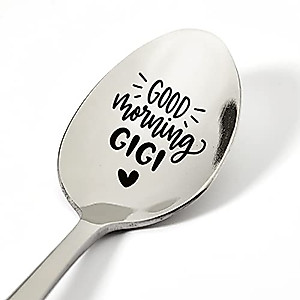 VIYZZX Grandma Gifts from Granddaughter Grandson Wife,Funny Good Morning Gigi Spoon Engraved Stainless Steel,Tea Lover Coffee Lovers Gifts,Gigi Birthday Valentine Mother's Day Christmas Gift