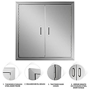 JOMWECL BBQ Access Door, Inch Grill Double Door, Brushed Stainless Steel Outdoor Kitchen Doors for BBQ Island Grilling Station (24*24)