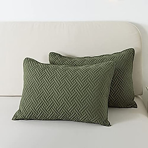 WDCOZY Green Quilts Queen Size Bedding Sets with Pillow Shams, Olive Lightweight Soft Bedspread Coverlet, Quilted Blanket Thin Comforter Bed Cover, All Season Summer Spring, 3 Pieces, 90x90 inches