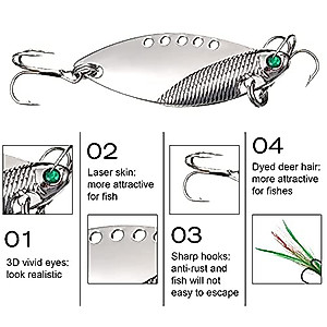 10 Pieces Metal Hard Spinner Blade Bait Fishing Lure Crankbait Bass Fishing Spinner Blade Spinner Spoon Blade Swimbait Freshwater Saltwater Fishing Tackle Lures Treble Hook for Bass Walleye Trout