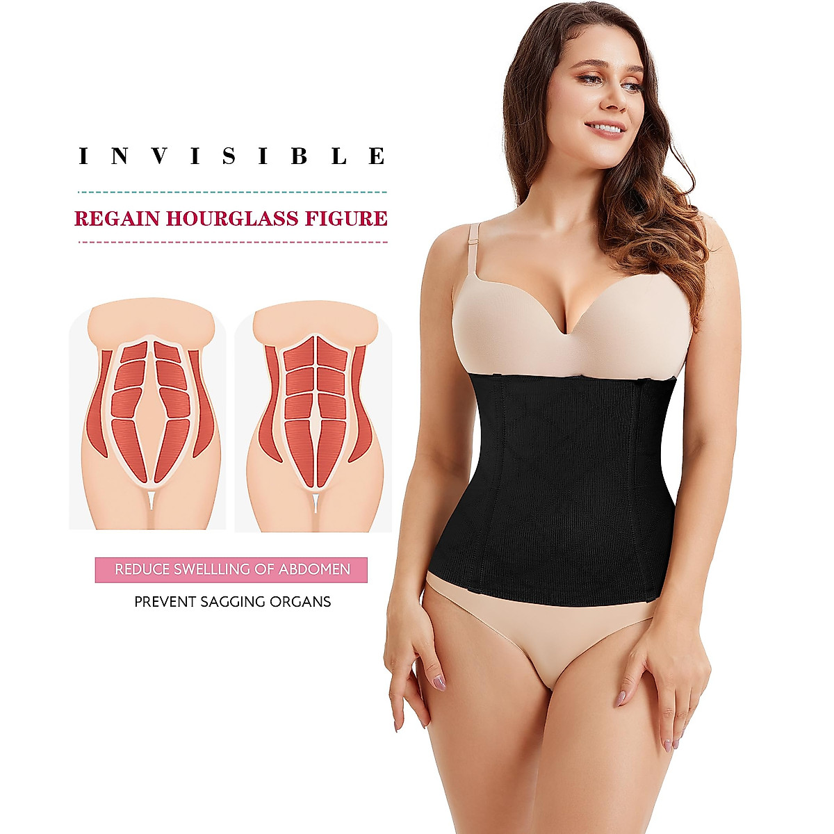 LODAY 2 in 1 Postpartum Recovery Belt,Body Wraps Works for Tighten Loose Skin Black