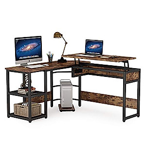 Tribesigns L Shaped Desk with Lift Top, Modern Sit to Stand Corner Computer Desk with Storage Shelves, Rustic Height Adjustable Standing Desk Workstation for Home Office (Rustic Brown)
