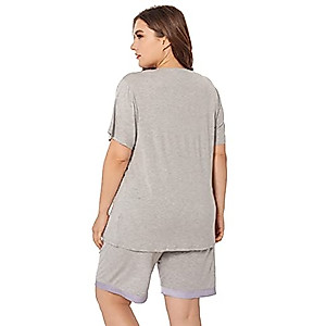 ZERDOCEAN Women's Plus Size Sleepwear Pajama Set Short Sleeve with Shorts Nightwear Two-piece Pj Lounge Sets Lightgray 4X