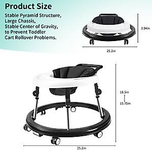 Baby Walker with Wheels, 3 in 1 Activity Center with Mute Wheels Anti-Rollover, 9-Gear Height Adjustable Foldable Baby Walker for Boys and Girls from 6-18 Months with Push Handle, Footrest