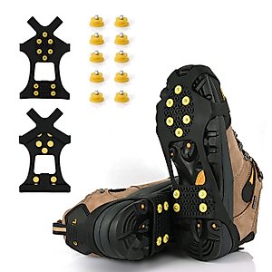 XYZLH Ice Cleats, Ice Grips Traction Cleats Grippers Non-Slip Over Shoe/Boot Rubber Spikes Crampons with 10 Steel Studs Crampons + 10 Extra Replacement Studs (Black, Small)