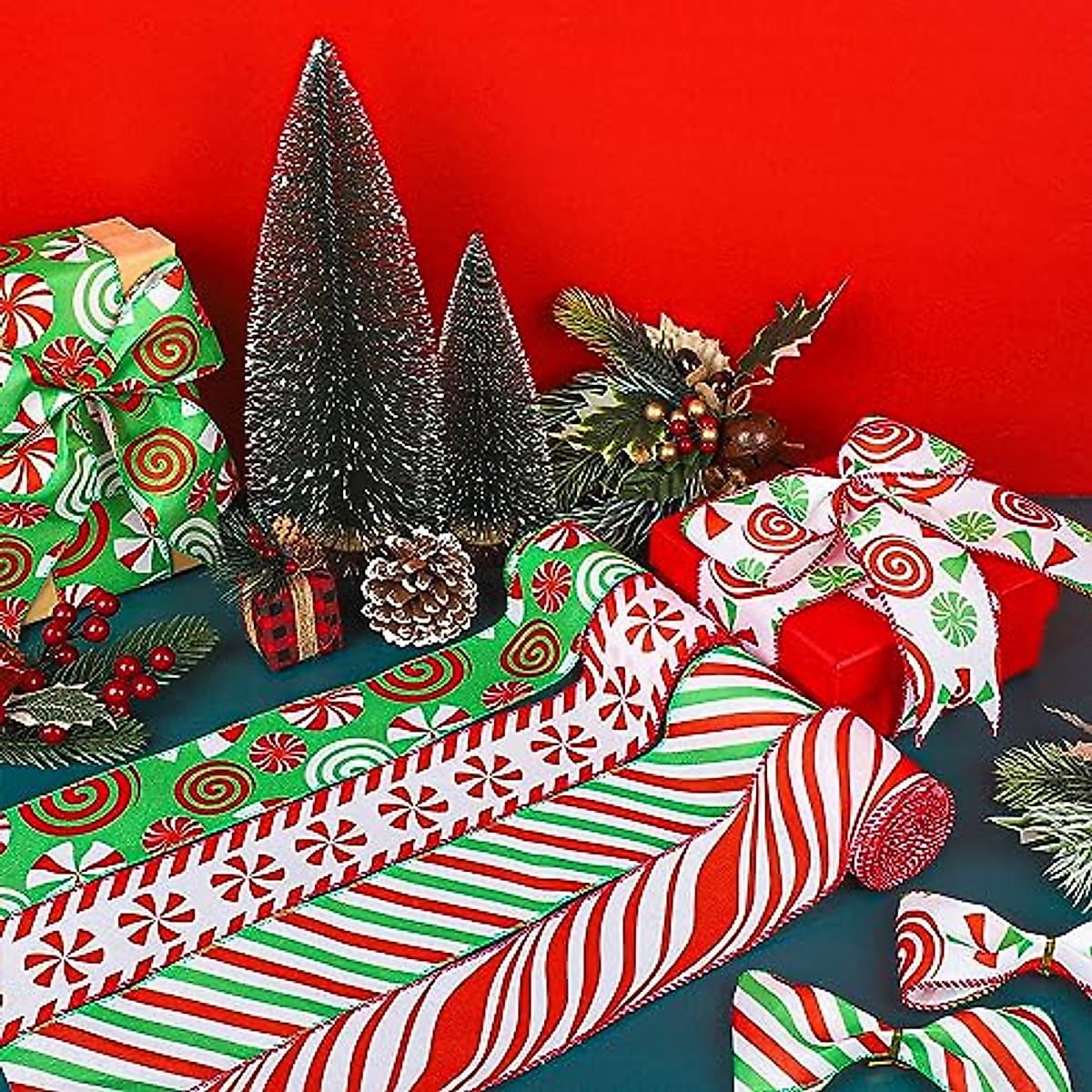 peony man Christmas Wired Edge Ribbon Candy Burlap Ribbon 2.5 Inch Red Green Xmas Crafts Ribbons for Christmas Bow Wreath Gift Wrapping DIY Crafts, 30 Yards