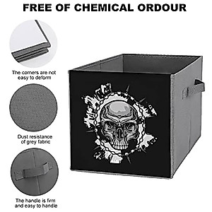 Skull Chain PU Leather Collapsible Storage Bins Canvas Cube Organizer Basket with Handles