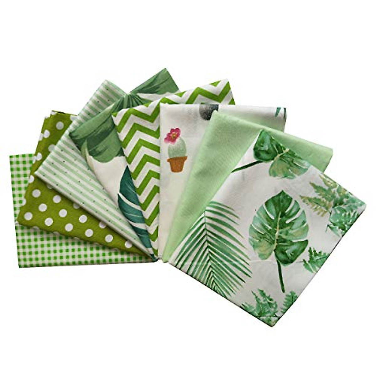 Quilting Fabric Misscrafts 8pcs 100% Cotton Craft Fabric Bundle Squares Fat Quarters 18" x 22" Multicolored for Patchwork DIY Sewing Scrapbooking Green Plant