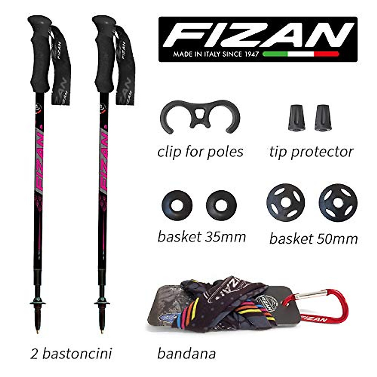 Fizan Compact 3 Trekking Poles – 5.6 oz Ultralight, Backpacking, Thru Hiking Poles, Adjustable, Collapsible, Customized Fit, EVA Grips, Aluminum Walking Sticks (Compact 3 / EVA/Pink)